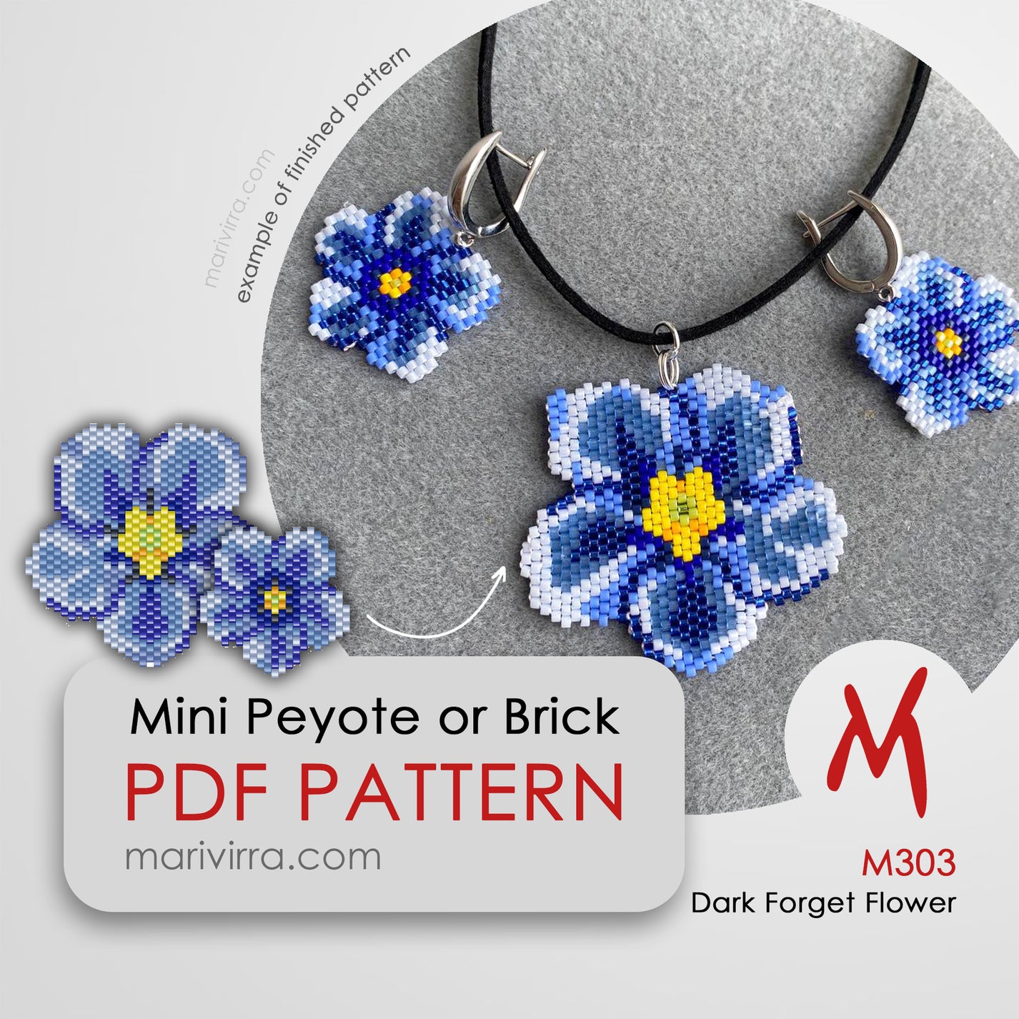 Dark Forget Flower Peyote or Brick Digital Bead Pattern – MariVirra